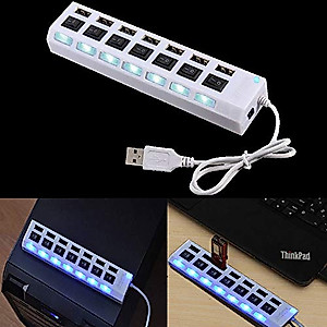 Lysee Data Cables - 7 Port USB 2.0 3.0 HUB Multi USB Splitter with Power On/Off Switch High Speed Adapter Cable for PC Laptop Computer FS - (Color: White)