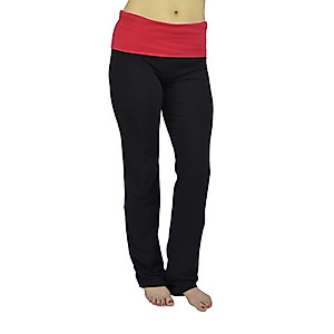 Belle Donne Womens Workout Fexible Fold Over Cotton Yoga Pants-Red/Small