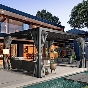 EROMMY 10X12 Pergola Louvered Outdoor Hard Top Pergola with Aluminum Frame and Adjustable Metal Rainproof Roof for Garden & Patio, Curtains and Netting Included, White…