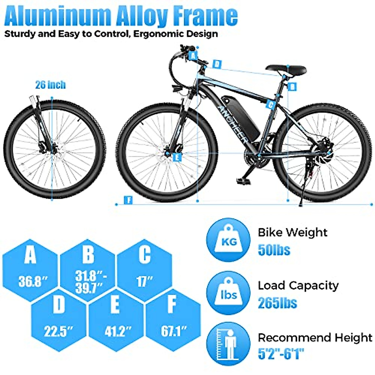 ANCHEER Electric Bike Electric Mountain Bike 500W 26'' Commuter Ebike, 20MPH Adults Electric Bicycle with Removable 48V/374Wh Battery, LCD-Display and Professional 21 Speed Gears