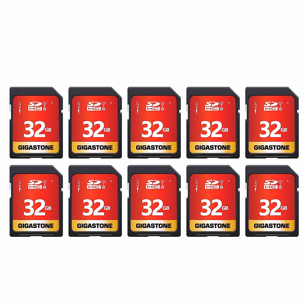 Gigastone 32GB 10-Pack SD Card UHS-I U1 Class 10 SDHC Memory Card High-Speed Full HD Video Canon Nikon Sony Pentax Kodak Olympus Panasonic Digital Camera, with 10 Mini Cases