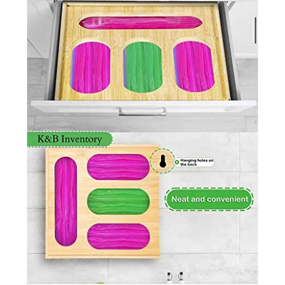 Bag Storage Organizer, Kitchen Drawer Organizer, Bag Storage, Gallon Quart Sandwich Snack Bag Holder, 12x12x3'' (VS1031406008)