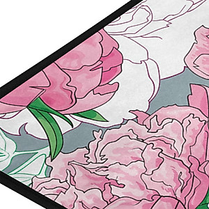 HUSSRITY Pink Peony Flowers Kitchen Rugs Cushioned Anti-Fatigue Comfort Floor Mat Non Slip Kitchen Mat Runner Rug for Sink Office Laundry (39"x20")