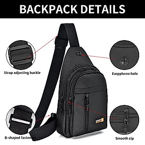 Gurislife Sling Bag For Men Women, Small 6L Mini Crossbody Bags Black Fanny Pack, Lightweight One Strap Shoulder Backpacks For Men, Sling Chest Bag Casual Daypack For Work Travel Camera Hiking, Black