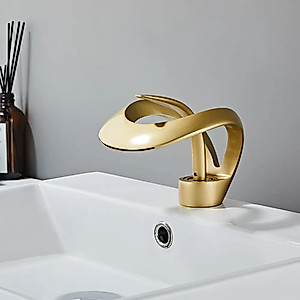 Lovedima Elegant Waterfall Single Handle 1-Hole Bathroom Vessel Sink Faucet Solid Brass Lavatory Vanity Sink Faucet,Frosted Gold