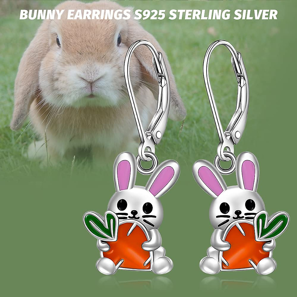 Bunny Earrings for Women Sterling Silver Easter Earrings Bunny Loves Carrot Rabbit Animal Easter Jewelry