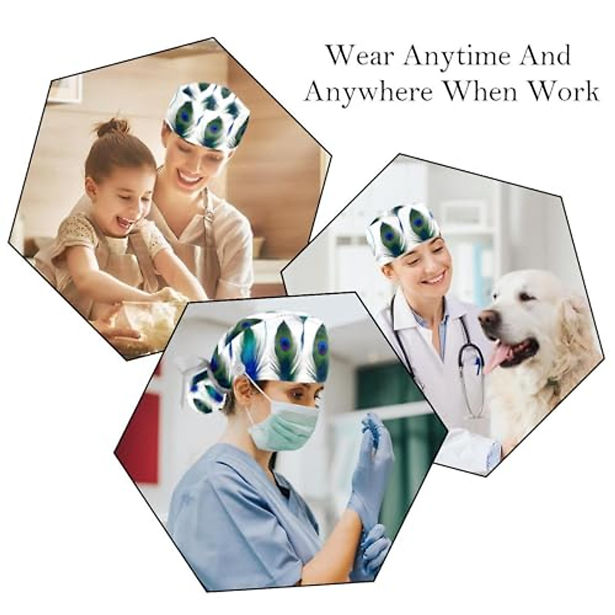 CWAGFEQZ 2-Pc Gourd-Shaped Working Cap,Fisherman Hat with Buttons and Cotton Sweatband,Peacock Feather Retro