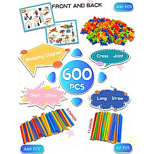 600PCS STEM Building Toys, Straw Constructor Toys Up Grade Engineering Building Sets for Kids Develops Motor Skills and Logic Thinking, Fun Educational Toy Great for Gift