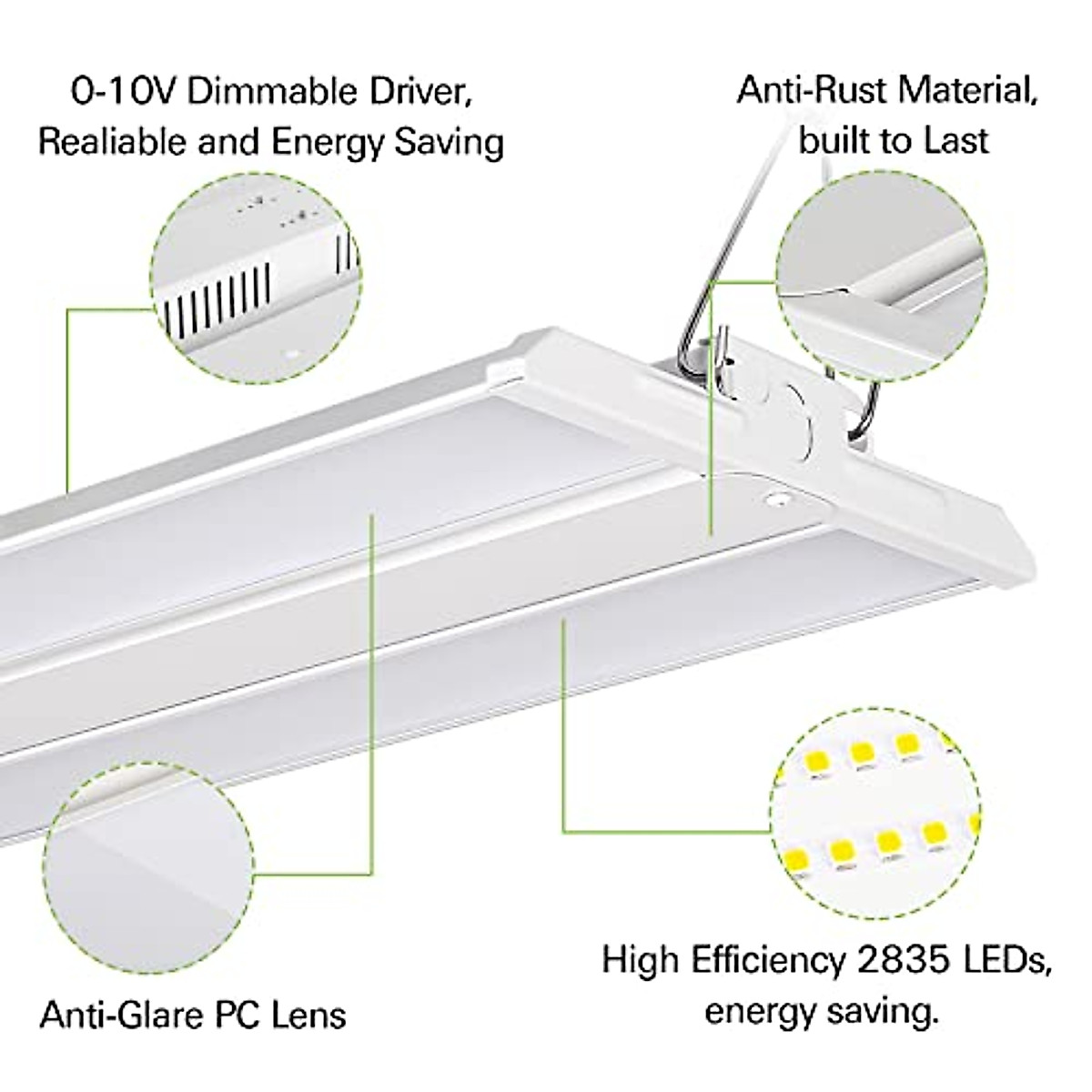 hykolity 2 Pack 4FT LED Linear High Bay Shop Light, 300W LED Shop Light, 37500lm 125LM/W, 100-277V, 0-10V Dim, 5000K Daylight Linear Hanging Light for Warehouse Workshops, UL Listed, 5 Years Warranty