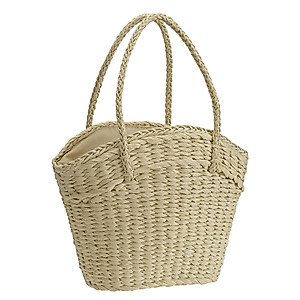 So'each Women's Handbag Wicker Woven Rattan Straw Tote Bag Basket Shoulder Bag Beige