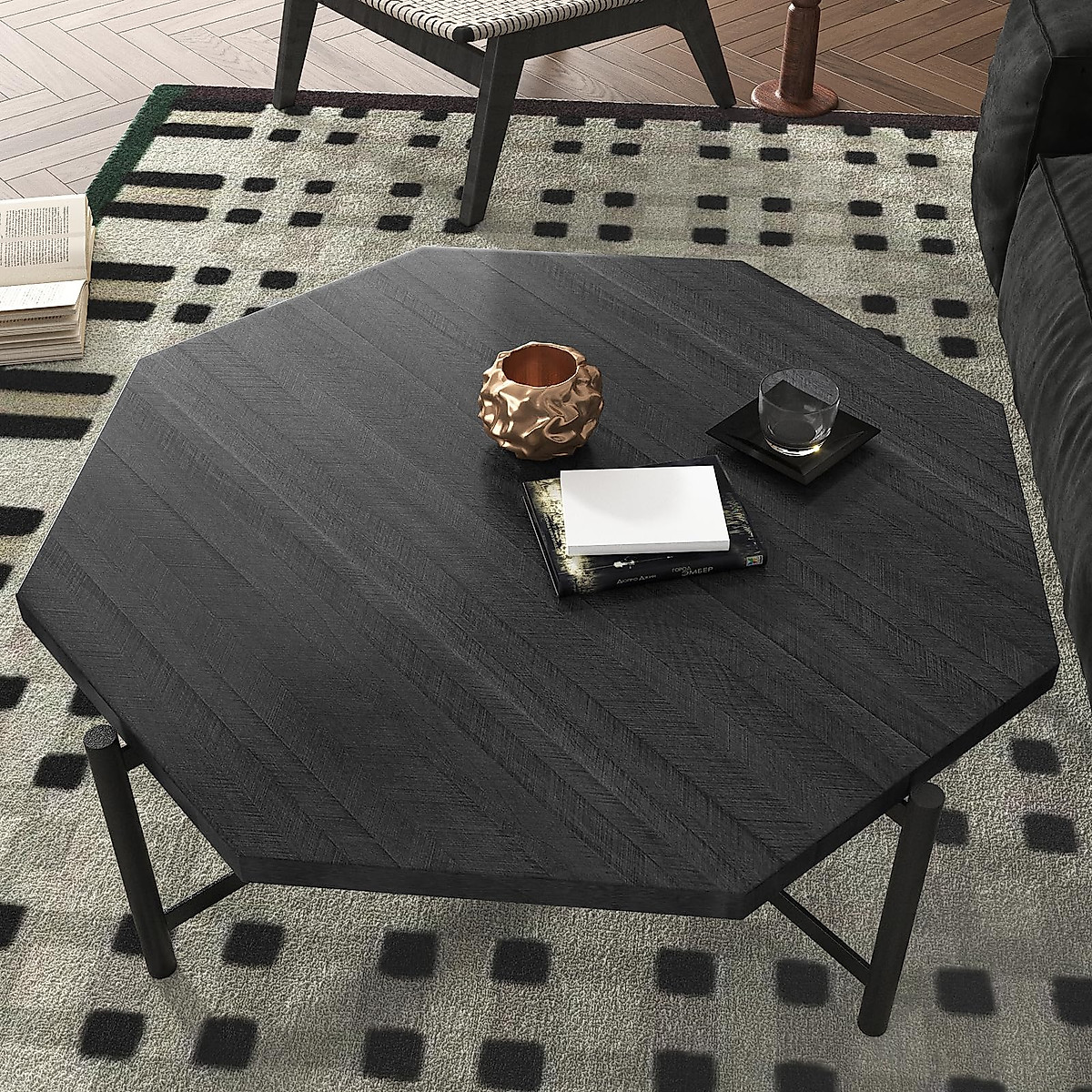 WESTICK Peel and Stick Countertops Contact Paper Black Wallpaper Peel and Stick Wood Contact Paper for Countertops Waterproof Kitchen Vinyl Counter Top Cabinet Covering Black Contact Paper 15.8"x78"