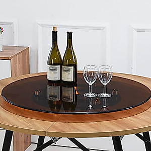 Round Turntable Rotating Dining Table Tempered Glass Table Top Lazy Susan Transparent Serving Plate Serving Tray, Dining Table Turntable Explosion-proof, Brown 70cm Aluminium Alloy Swivel Turntable (