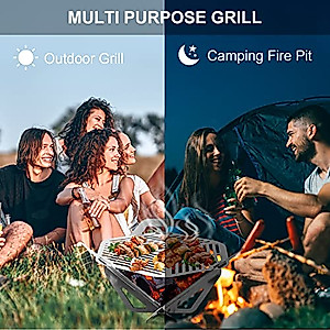 Small BBQ Grill, Portable Instant Foldable Camping Charcoal Grill, 4 Pieces Stainless Steel Camping Fire Kit, with Frying Plate & Carrying Bag, for Cooking Hiking Picnic Patio Garden Beach Outdoor