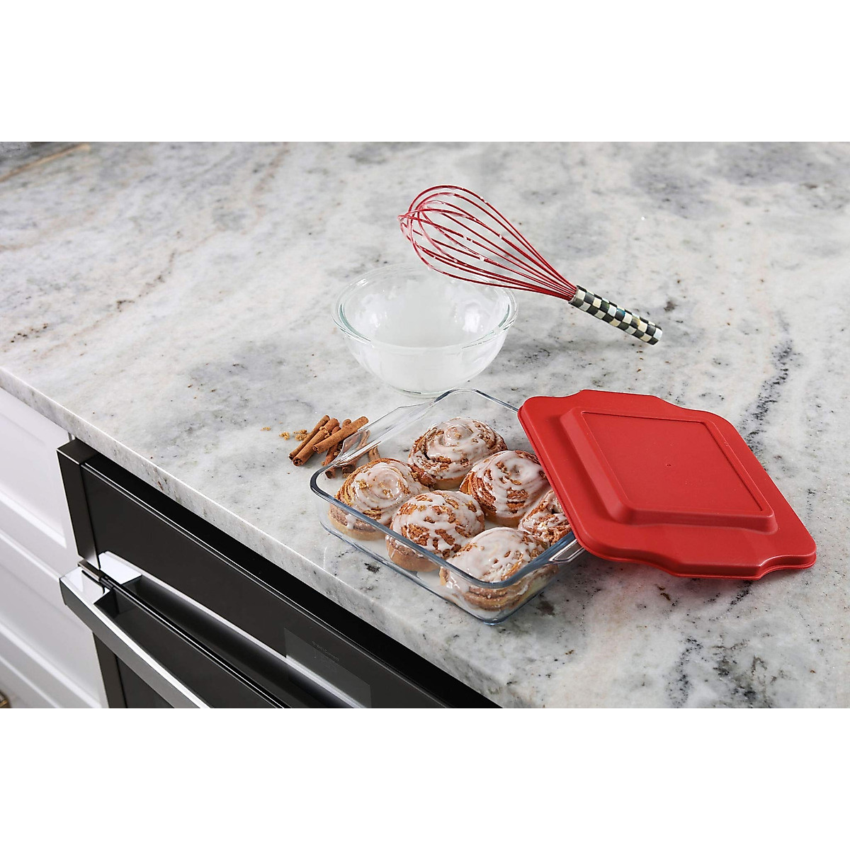 Bovado USA 8” x 8” 1.5 Quart Square Dish for Storage, Mixing, Serving - Dishwasher, Freezer & Oven Safe Glass, Easy-Clean, Clear with Lid, Pack of 1