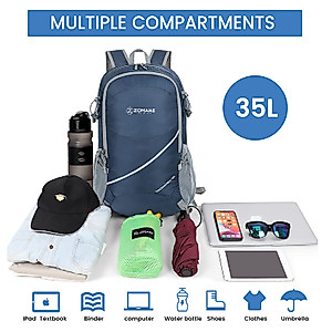 ZOMAKE Packable Backpack 35L:Lightweight Hiking Backpacks - Foldable Water Resistant Back Pack for Travel Camping Outdoor Hiking Day Pack (C-Royal blue)