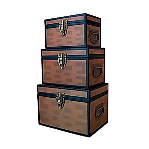 Blue Orchards Pixel Treasure Chest Paperboard Boxes (Set of 3), Decoration for Video Gamers, Birthday Parties, Mining Fun, Storage or Display