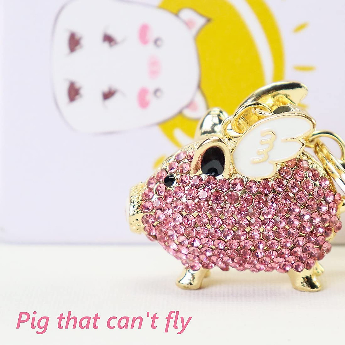 Sviiok Nansheng Pig Keychain,Cute Keychain Accessories for Women,Pink Flying Pig Gift for Pig Lovers,Crystals Key Decoration for Girls,2x6