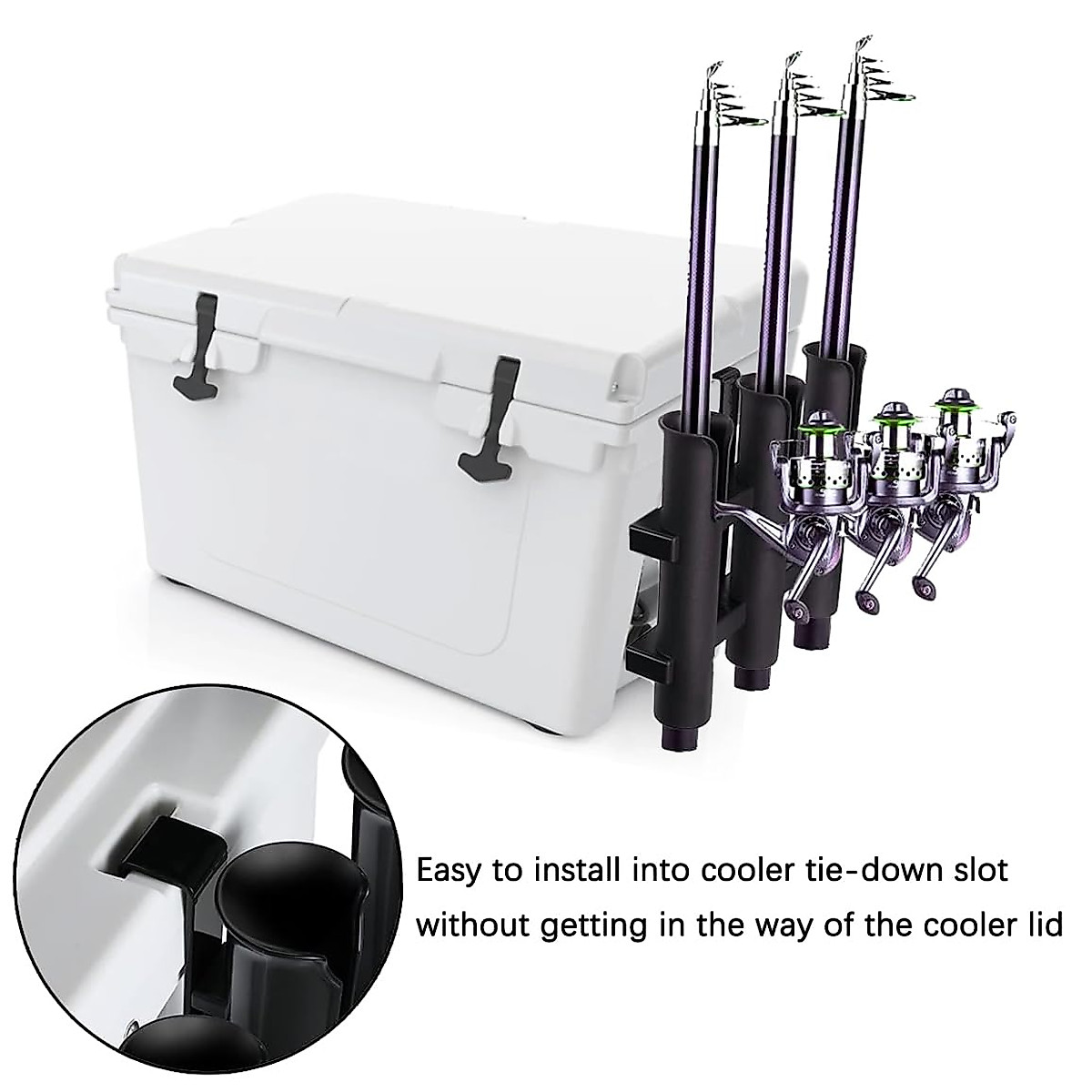 YETI & RTIC Cooler Fishing Rod Holder - 3 Link Fishing Rod Rack for Boat, Kayak Fishing Accessories with Tie-Down Slot
