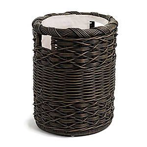 The Basket Lady Small Round Wicker Hamper, 15 in Dia x 22 in H, Antique Walnut Brown