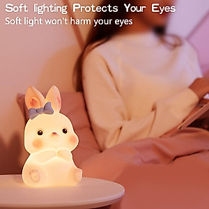 LEDHOLYT Kids Night Light, Cute Soft Bunny Silicone Light with Remote Control, Kawaii Animal Bedside Lamp for Women and Girls, LED Bunny Night Light for Toddler Bedrooms and Children's Rooms