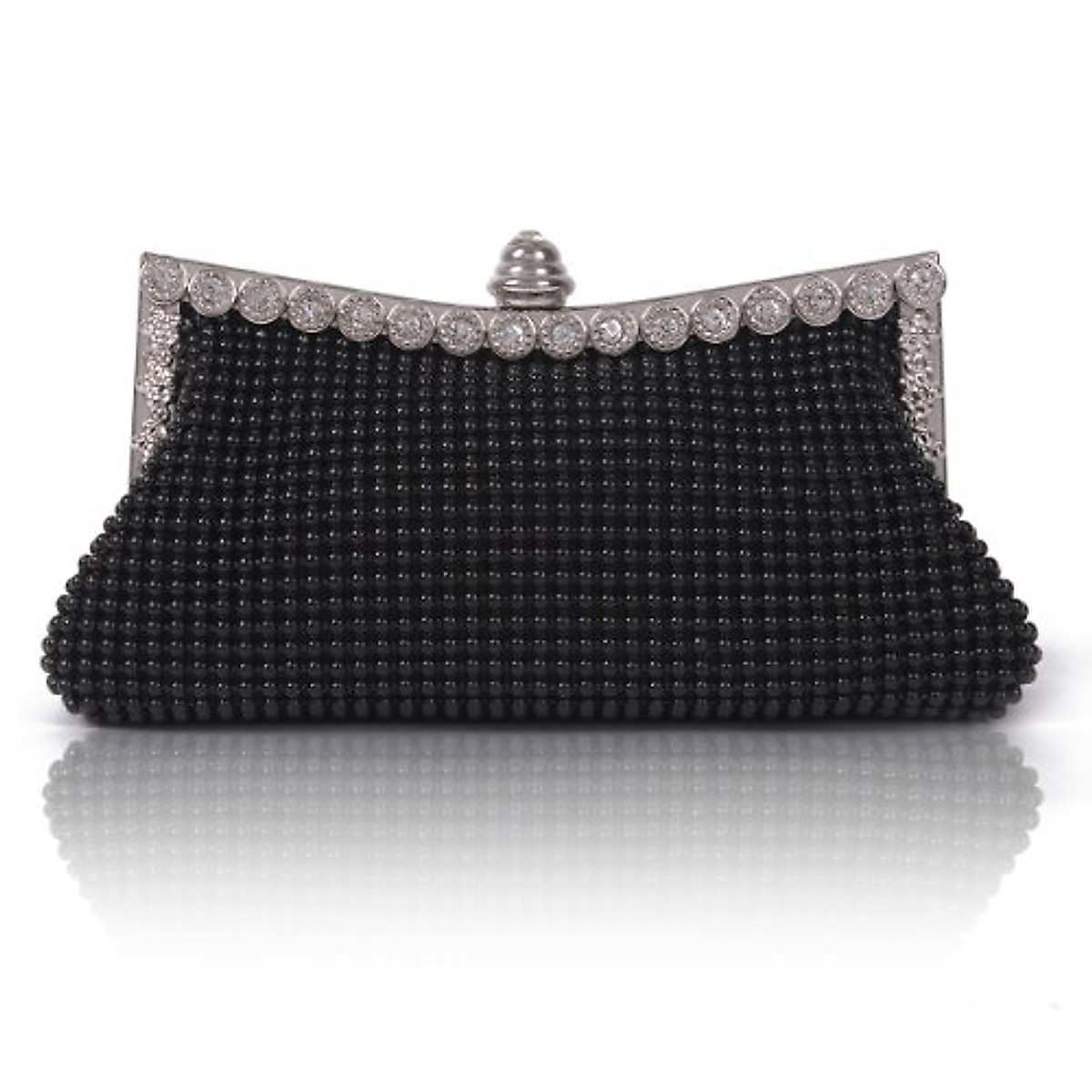 Damara Womens Dimple Mesh Crystals Mini Clutch Evening Bag, Black