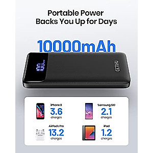 GETIHU Portable Charger, 3A High Speed 10000mAh LED Display USB C Power Bank, Tri-outputs Battery Pack with Flashlight Compatible with iPhone 14 13 12 11 Pro Samsung S22 Google LG iPad [2023 Upgraded]