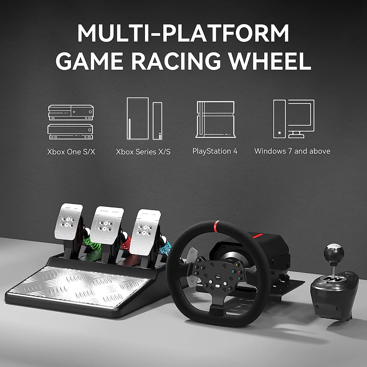 PXN V10 Force Feedback Gaming Racing Wheel with Magnetic Pedals and Shifter, 270/900 Degree, Dual Paddles and Detachable Design Steering Wheel for PC, PS4, Xbox One, Xbox Series X|S