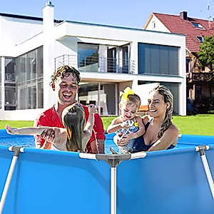 Goplus Frame Swimming Pool, 10ft x 6.7ft x 30in Rectangular Above Ground Pools W/Steel Frame, Pool Cover, Easy Setup & Drainage, Family Pool for Backyard, Garden,Patio, Balcony (Blue)