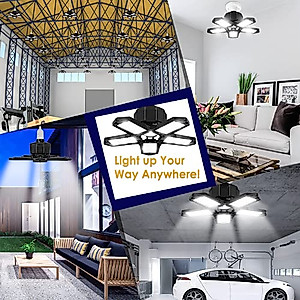 Garage Light Bulb Deformable LED Garage Lights 100W 10000LM 6500K Super Bright Garage Lighting Shop Light with 5 Adjustable Panels and Center Panel E26/E27 Ceiling Lights for Garage Basement - 2Pack