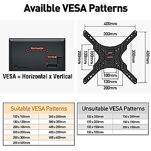 ELIVED Ceiling TV Mount YD3015 Fits Most 26-65 Inch TVs, Height Adjustable Max VESA 400x400mm, Soundbar Mount YD5012 Swivel Soundbar Mounting Bracket Under TV