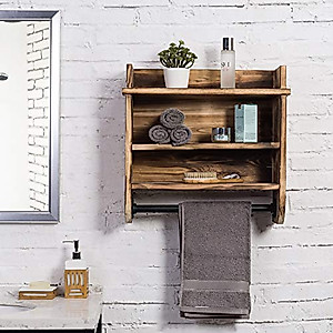 MyGift Wall Mounted Rustic Brown Wood 3-Tier Bathroom Shelf Organizer Rack with 20 Inch Industrial Metal Hand Towel Bar