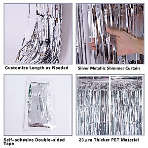 2 Pack Silver Foil Fringe Curtain Backdrop, 3.2Ft x 8.2Ft Metallic Tinsel Foil Fringe Streamer Curtains for Party Photo Booth Props Bachelorette Birthday Bridal Shower Christmas Decorations