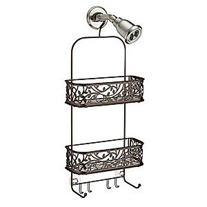 iDesign Vine Metal Wire Hanging Shower Caddy, Extra Wide Space for Shampoo, Conditioner, and Soap with Hooks for Razors, Towels, and More, 10.5" x 4.5" x 25"