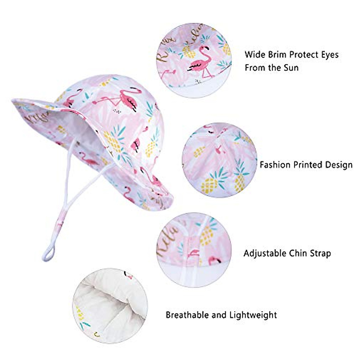 Baby Sun Hat Toddler Kids Wide Brim Sun Protection Hats Infant Beach Swimwear Bucket Cap (US, Age, 3 Months, 12 Months, Flamingo-Pink)