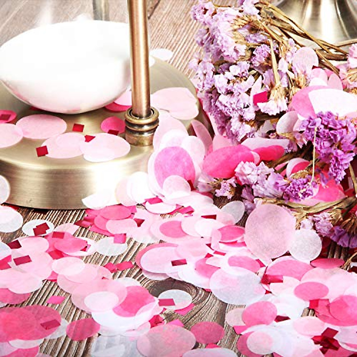 Round Tissue Paper Table Confetti Dots for Wedding Birthday Party Decoration, 1.76 oz (1.5 cm plus 2.5 cm, Pink Rose Red Confetti)