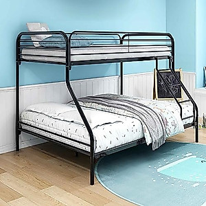 RIDFY Metal Bunk Bed with Guardrail and Ladders, Heavy Duty Twin Over Full Beds Frame for Kids/Teen/Adults, Space-Saving, Noise Free, No Box Spring Needed, Easy Assembly (Black)