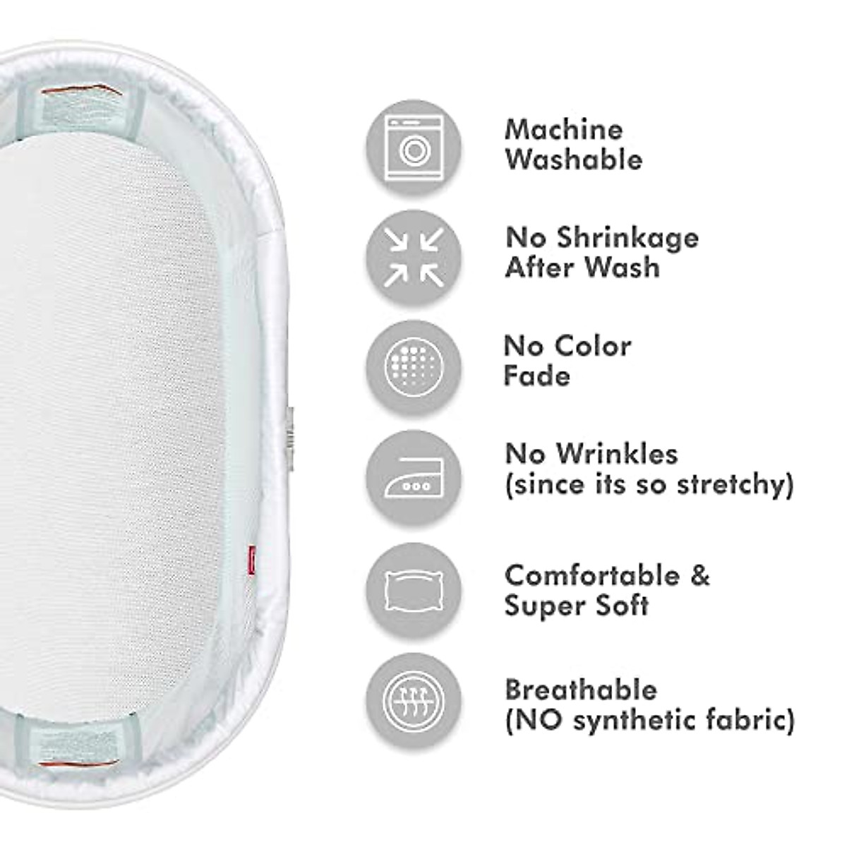 Jersey Knit Bassinet Sheet Set, Suitable for Cradles and Moses Baskets, Fitted Stretch, Fits Most Mattresses and Pads, Soft Material, for Boys and Girls, 30" x 16" x 2", White, 2 Pack