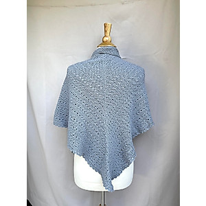 Gray Shawl Wrap in Merino Wool, Hand Knit Shoulder Shawl or Large Scarf with Scallop Lace Design, Vintage Style