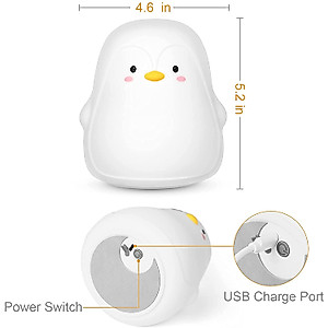 Penguin LED Night Light, Cute Nursery Color Changing Night Light with Tap Control, USB Rechargeable Portable Squishy Silicone Soft Lamp Gifts Bedroom