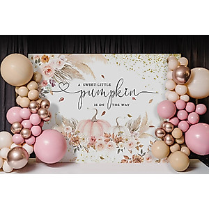 Mocsicka Pumpkin Backdrop for Girl Boy Autumn Fall Pumpkin Baby Shower Party Decorations Boho Blush Floral A Little Pumpkin is On The Way Baby Shower Cake Table Banner (Pink, 7x5ft(82''x60''))