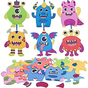 Fennoral 12 Pack Monster Crafts for Kids Monster Craft Kit Make Your Own Monster Foam Stickers Ornament DIY Arts and Crafts for Kids Girls Boys Halloween Party Favor Supplies Birthday Gifts