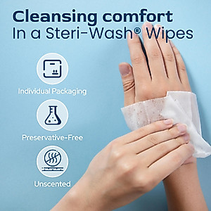 Steri-Wash® Aftercare Piercing Wipes 100 Count - Sterile Saline Solution for Gentle and Convenient Piercing Cleansing for Nose, Ear, Belly, Lips - Cleanses, Sanitizes and Soothes Skin Irritations