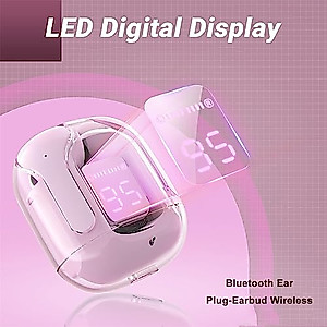 dhaonxb Crystal Earbuds,Bluetooth Headphones Noise Canceling Translucent Earphones,Mini Crystal in-Ear Earbuds LED Power Display (Black+White)