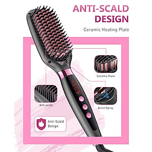 Hair Straightener Brush, VIVAALI Ionic Straightening Brush with 16 Heat Levels for Silky Frizz-Free Hair, Anti-Scald, Fast Heating, Auto-Off Function, Hot Comb for Styling at Home (1 Pack)