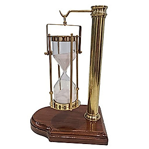 Vintage Hanging Sand Timer with Wooden Stand Nautical Hourglass Desktop Accessory Old Sand Clock Table Decor Antique Nautical Home Decor