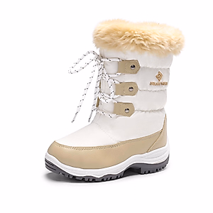DREAM PAIRS Boys Girls Slip Resistant Faux Fur Lined Knee High Winter Snow Boots,Size 2 Little Kid,BEIGE/WHITE,NORDIC