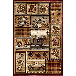 CR Wildlife Nature Cabin Lodge Scene Duck Boat Fish Area Rug (5 Feet 3 Inch X 7 Feet 5 Inch)