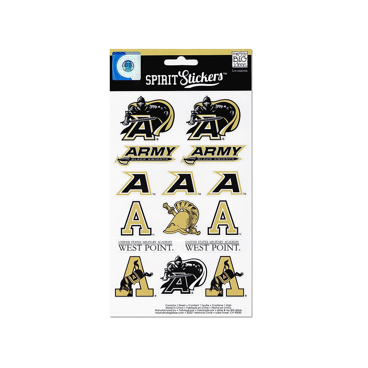 me & my BIG ideas Officially Licensed NCAA Spirit Stickers, Army