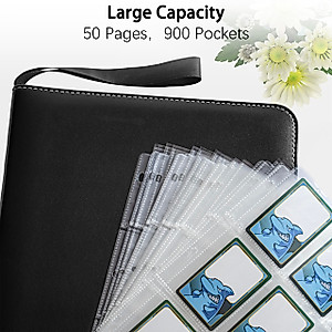 Binceen Trading Card Binder 900 Pockets, Portable Premium Card Album, Sturdy Card Holder Folders with Zipper for Baseball, Basketball and Football Cards (black)