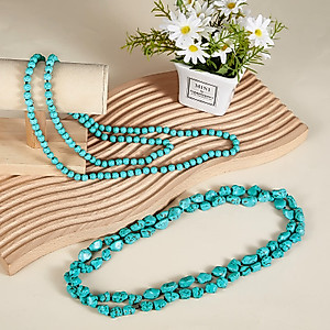 Henoyso 2 Pcs Turquoise Beads Necklace 47.5 Inch Long Endless Necklace Multi Strand Layer Necklace Knotted Homemade Jewelry(Fresh Style)